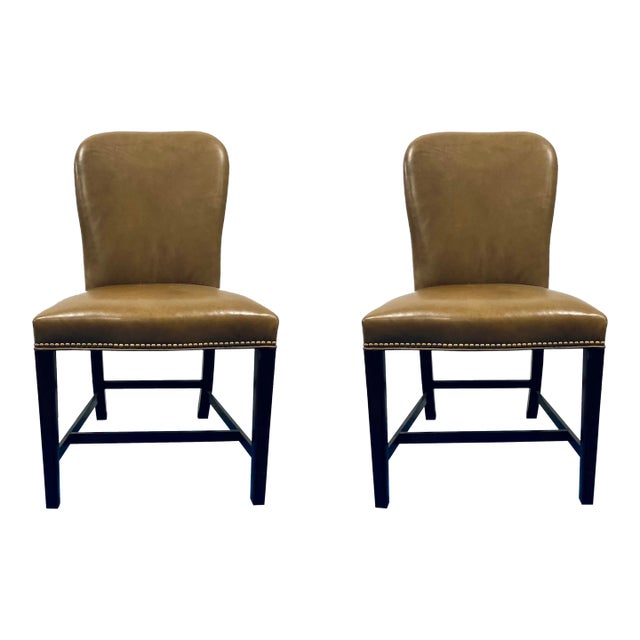 Hickory Chair Urban Night Camel Brown Leather Dining Chairs Pair | Chairish