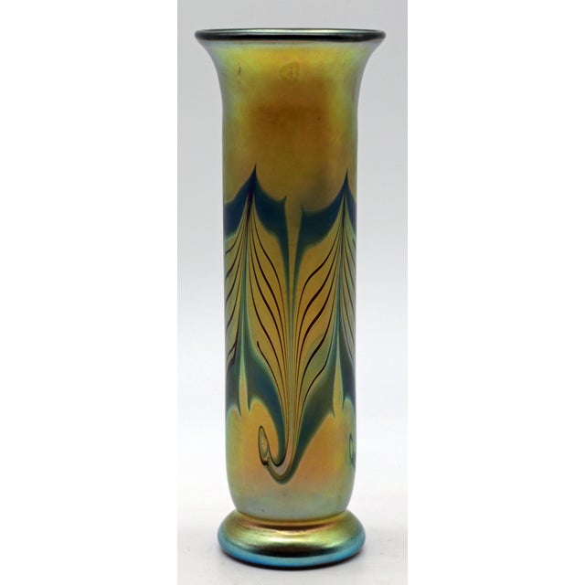 Lundberg Studios Pulled Feather Iridescent Cylinder Vase, 1981 | Chairish