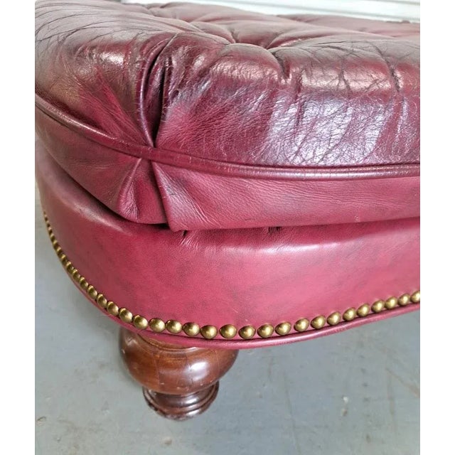 Vintage 2000s Burgundy Tufted Leather Nailhead Ottoman Footstool | Chairish