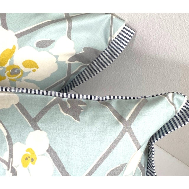 Kate Spade Birdsong Aqua Pillow with Blue Ticking Stripe on Back and ...