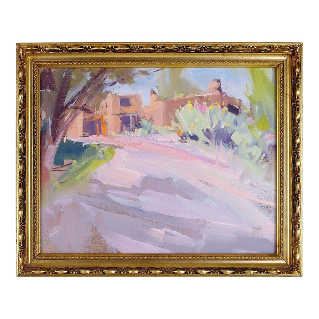 Unsigned Missionary House on Pink Sand Oil Painting | Chairish