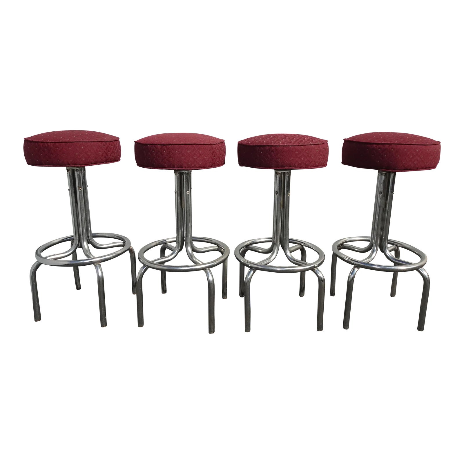Set of Four Mid Century Modern Burgundy Barstools W Chrome Base Bar ...