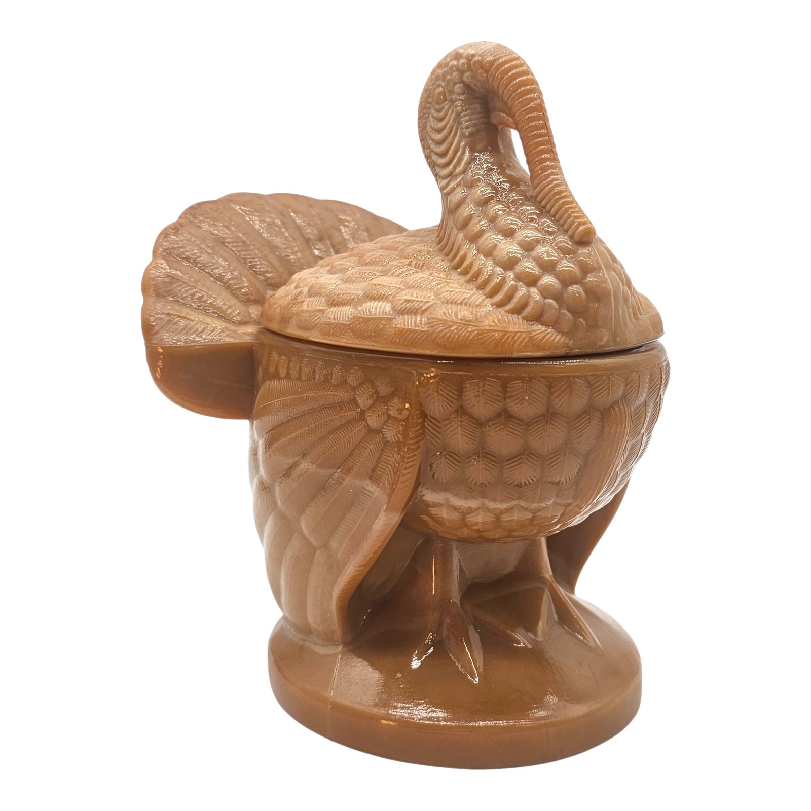 Vintage l.e. Smith Caramel Slag Glass Turkey Covered Dish, 8" | Chairish