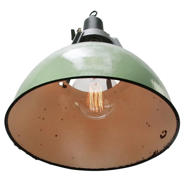 Vintage Industrial Green Enamel Pendant Light | Chairish