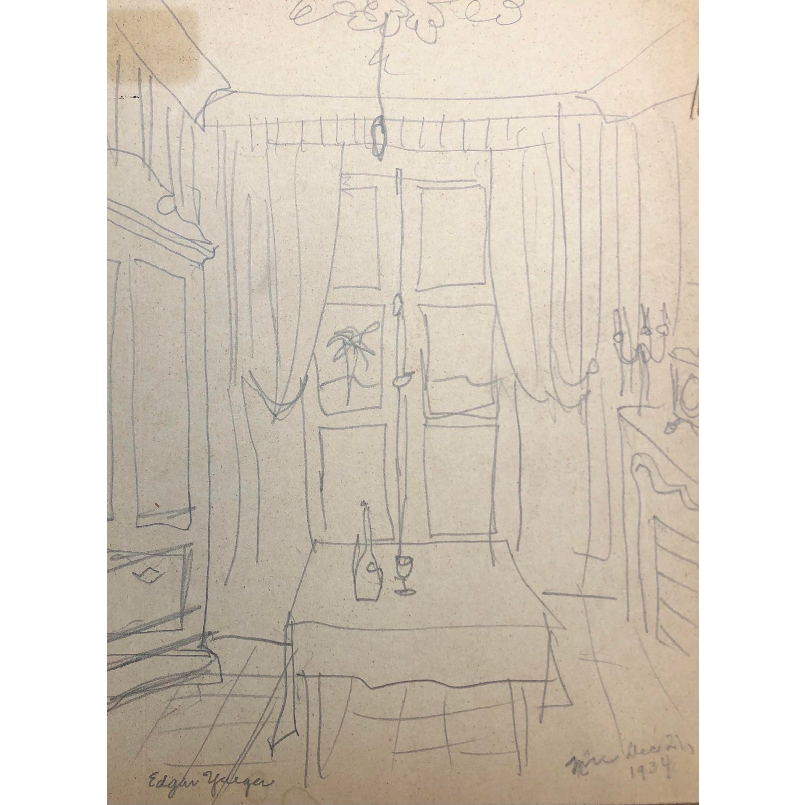 1934 Edgar Yaeger Interior Scene | Chairish