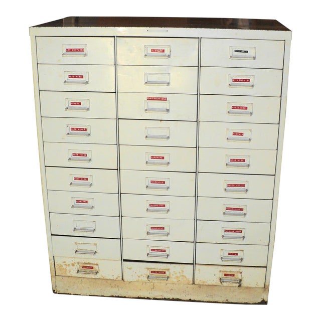 Mid 20th Century Vintage Industrial Multi Drawer Metal Cabinet | Chairish
