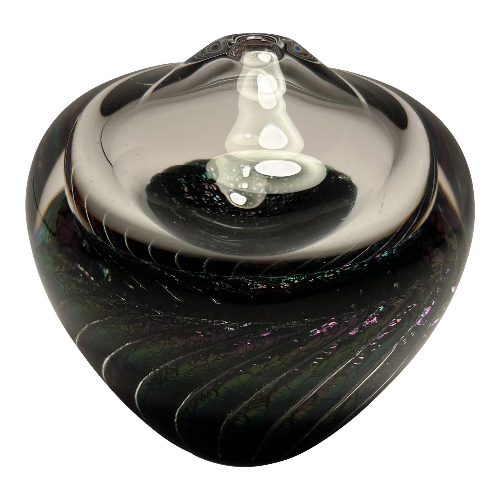 1994 Maytum Studio Glass Iridescent Green Swirl Paperweight Oil Lamp ...
