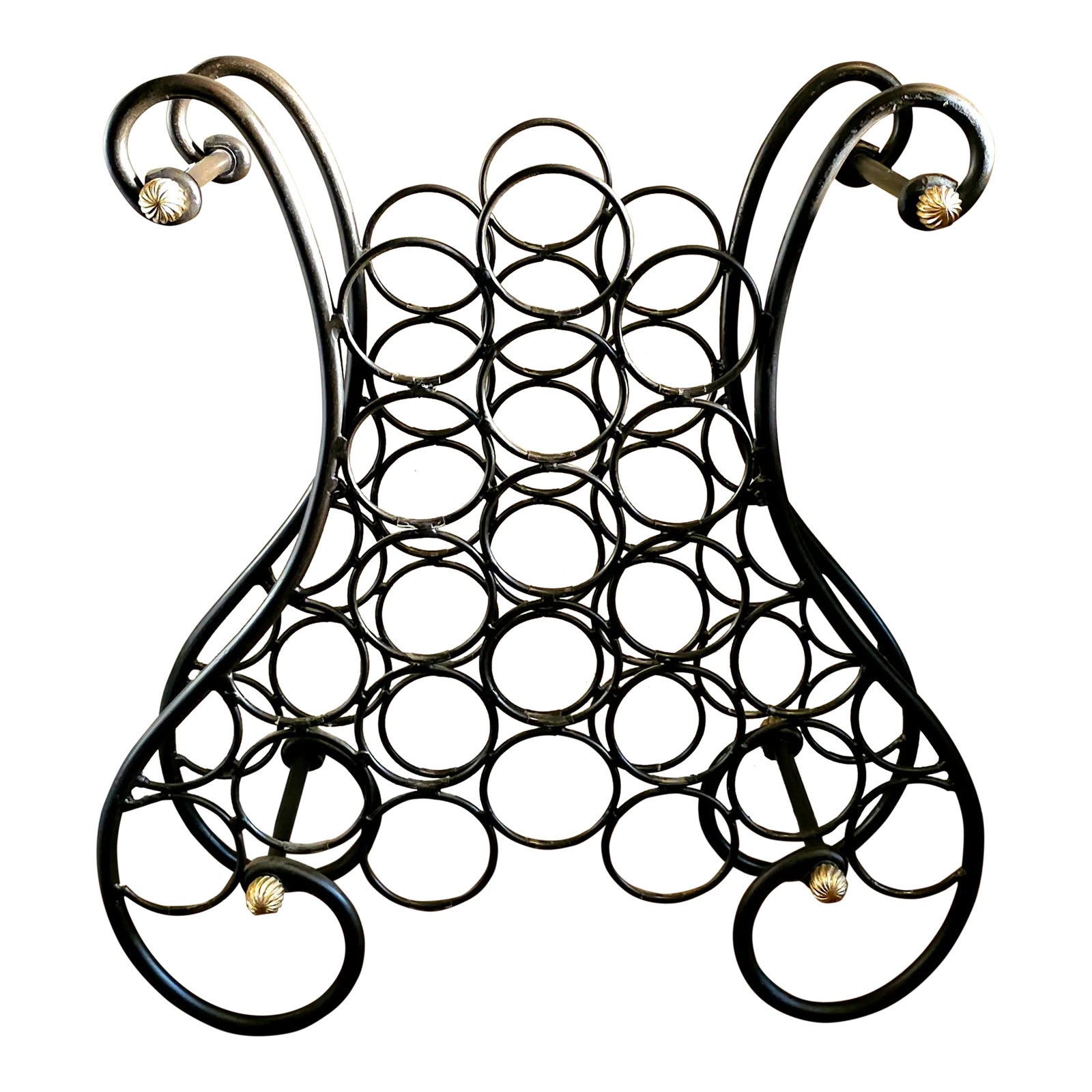 20th Century French Wrought Iron and Brass Wine Rack | Chairish