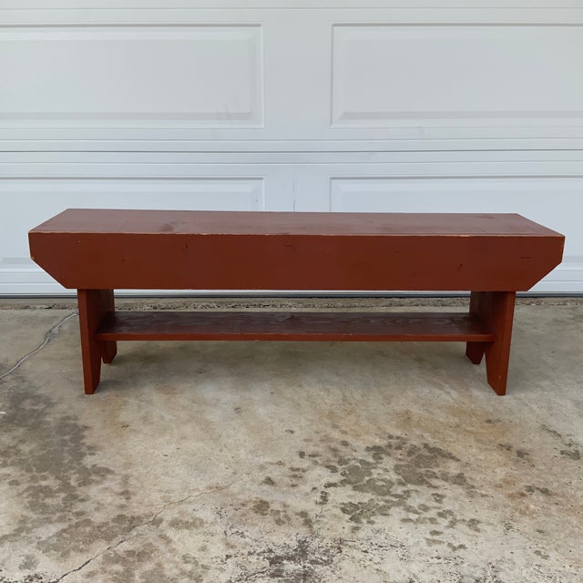 Distressed Vintage Burnt Orange Farm Bench | Chairish