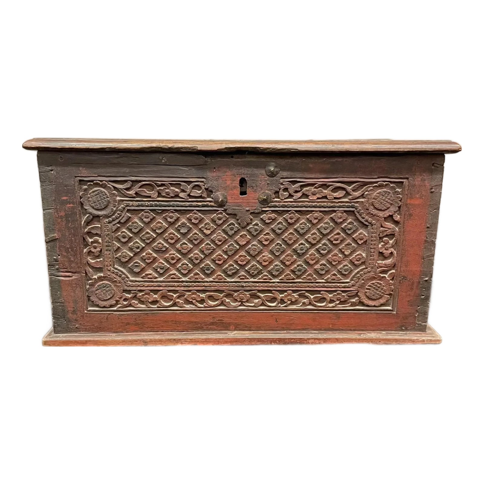 Antique Indonesian Wooden Dowry Chest With Carved Front, Mid-19th ...