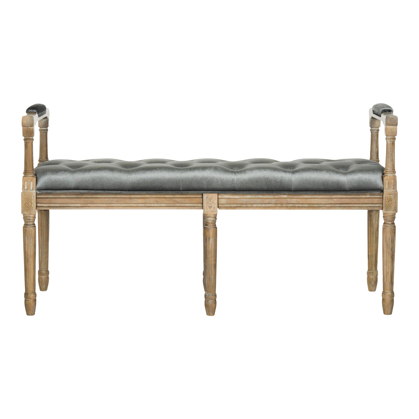 Velvet Bench, Grey & Rustic Oak | Chairish