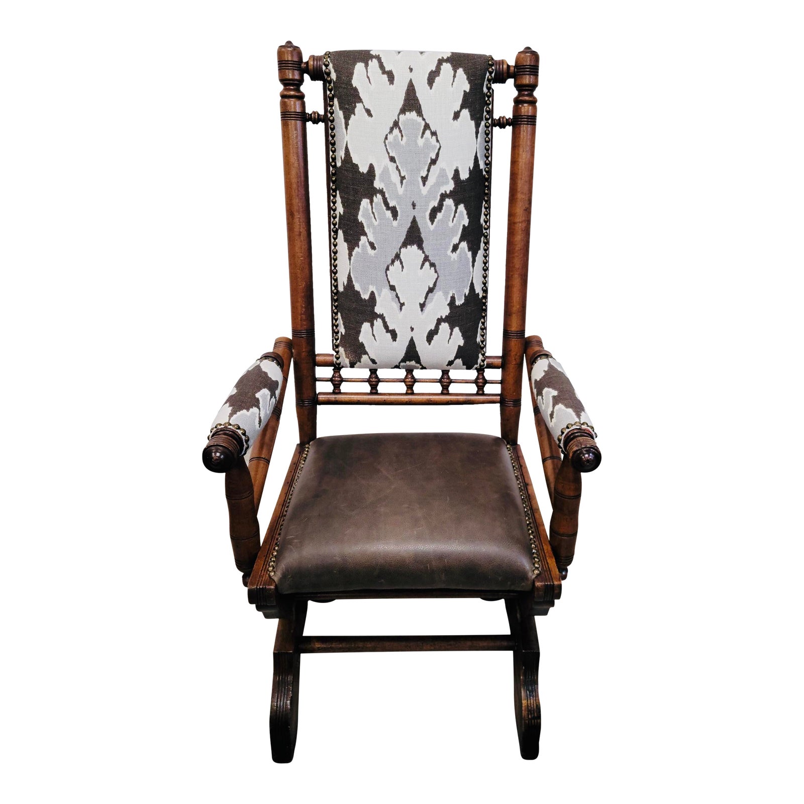 1930s Rocking Chair in Kelly Wreastler Bengal Bazaar Graphite Linen ...