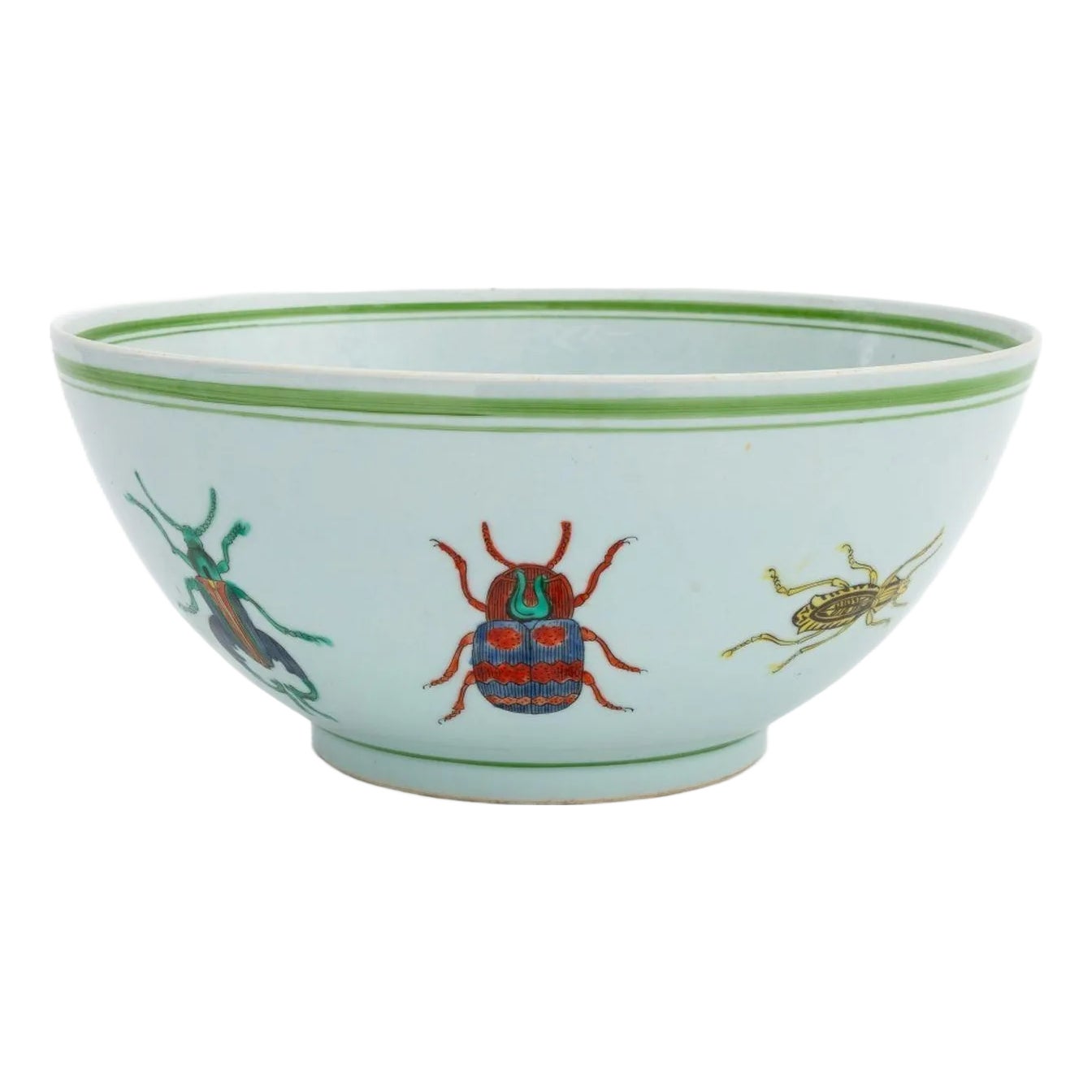 Chinese Insect Motif Porcelain Punch Bowl | Chairish