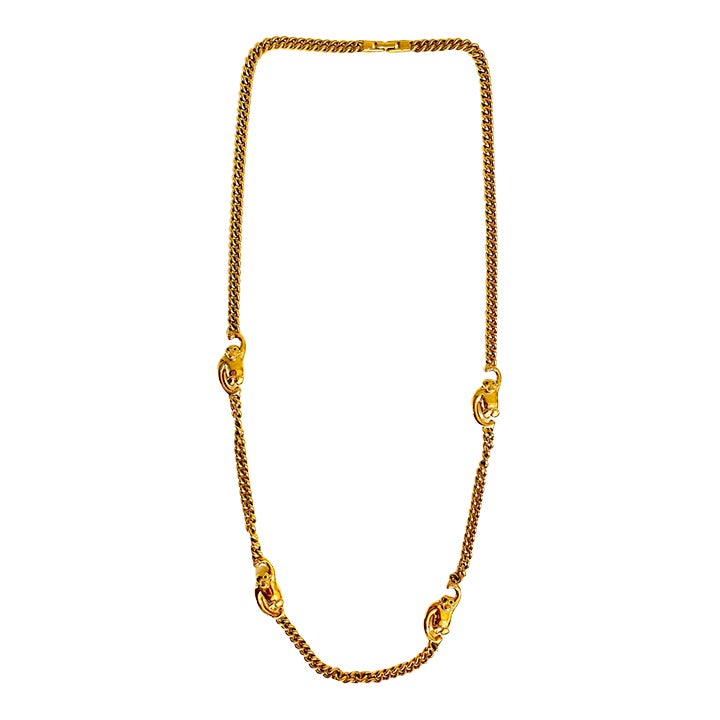 1980s Good Luck Hanging Monkeys Gold Plate Chain Link Necklace | Chairish