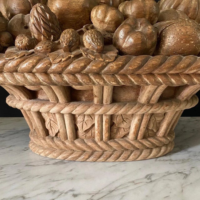 French Natural Carved Wood Centerpiece Fruit Cornucopia | Chairish