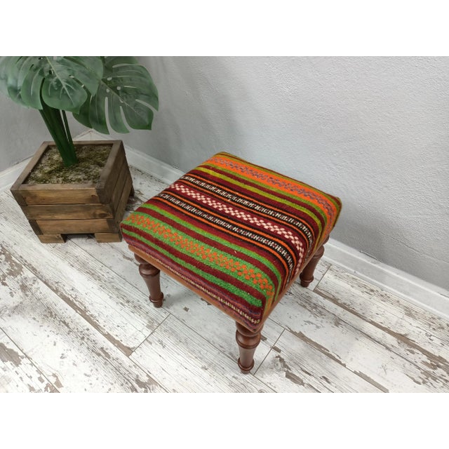 Boho Chic Kilim Upholstered Footstool | Chairish