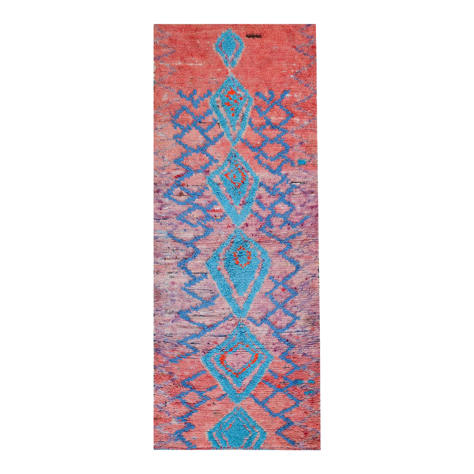 1940s Pink Blush Diamond Vintage Moroccan Boucherouitte Rug 4' X 9'6 ...