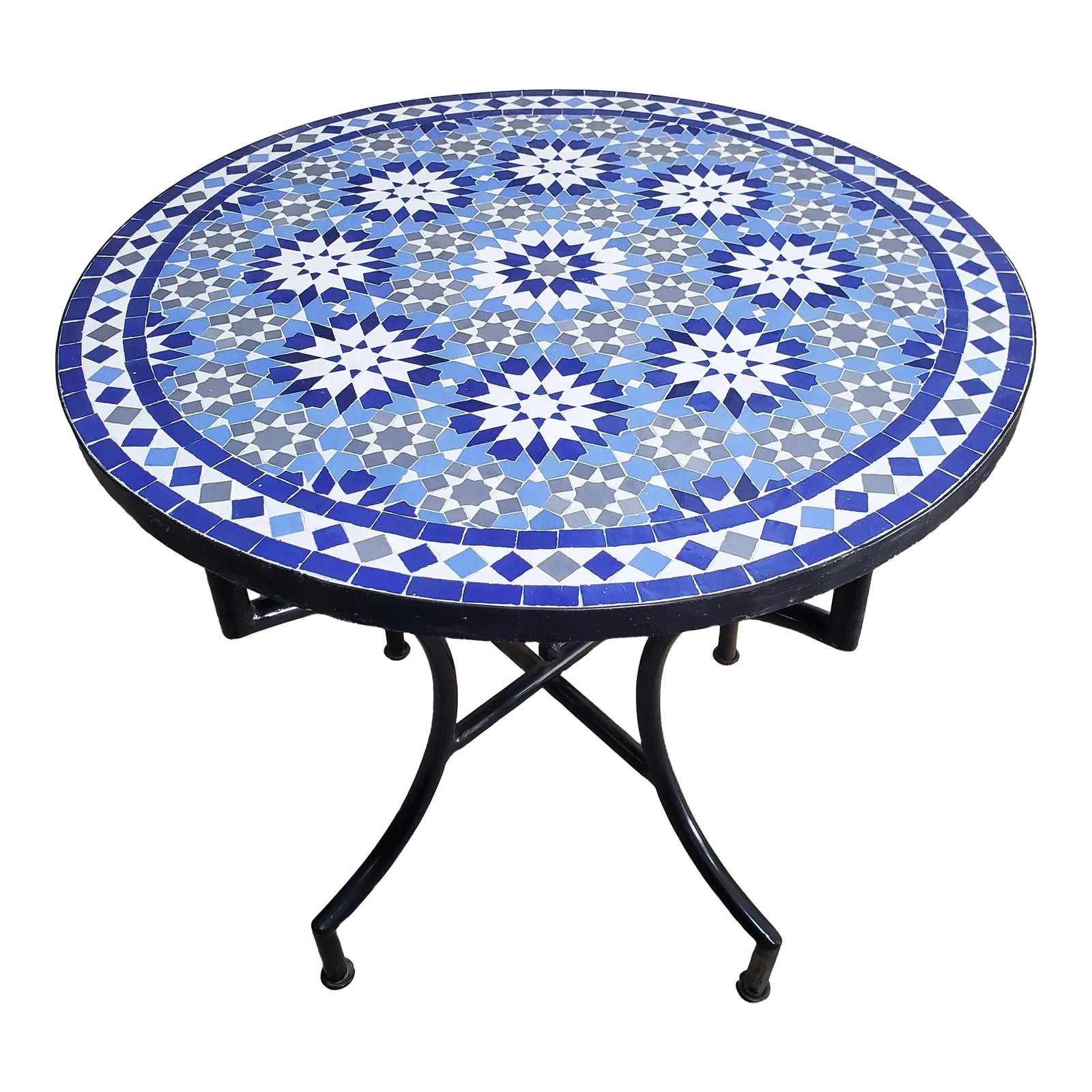 24" Shades of Blue and White Ankboutia Pattern Moroccan Mosaic Table ...