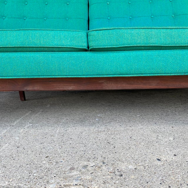 Mid Century Modern Jack Cartwright Sofa in Teal Fabric Bracket Back ...