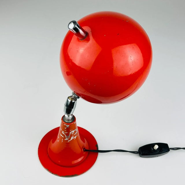 Vintage Red Metal Desk Lamp Eyeball Italy 1970s | Chairish