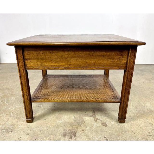 Mid Century Modern Side Table With Cane Shelf by Heritage | Chairish
