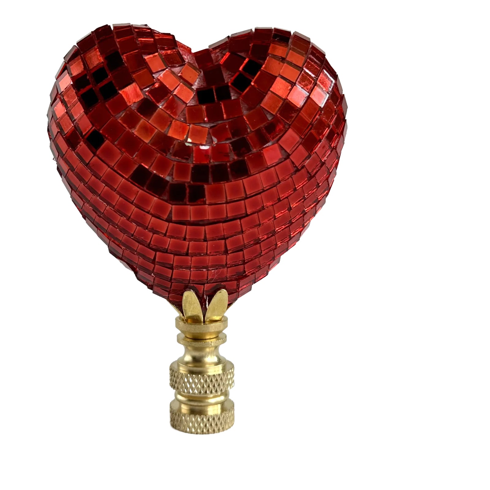 Mirrored Heart Lamp Finial on Brass Hardware | Chairish
