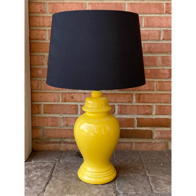 1970s Vintage Haeger Mustard Yellow Ginger Jar Ceramic Table Lamp