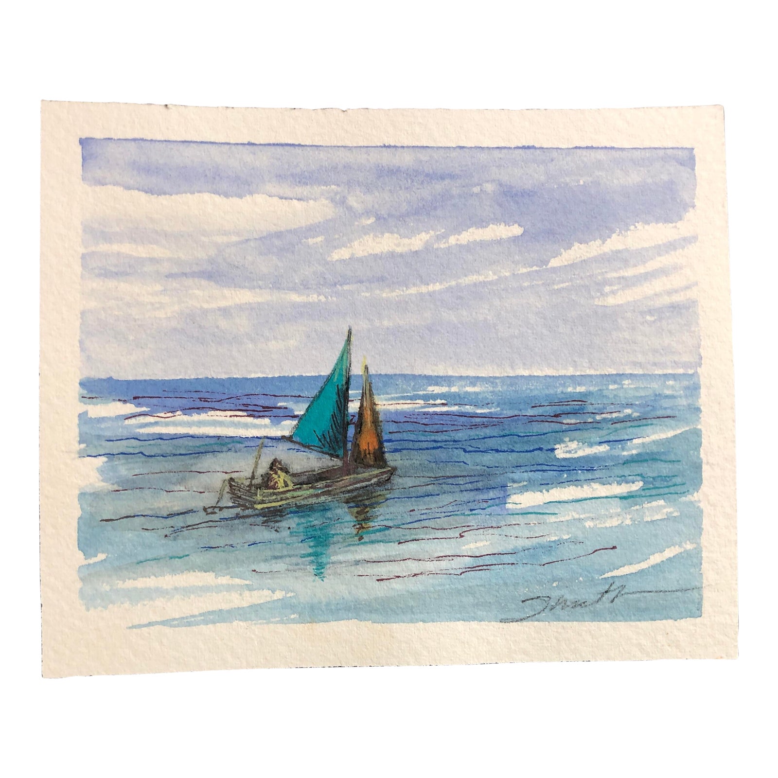 Nancy Smith Contemporary Watercolor Seascape Miniature “It’s Not Far ...