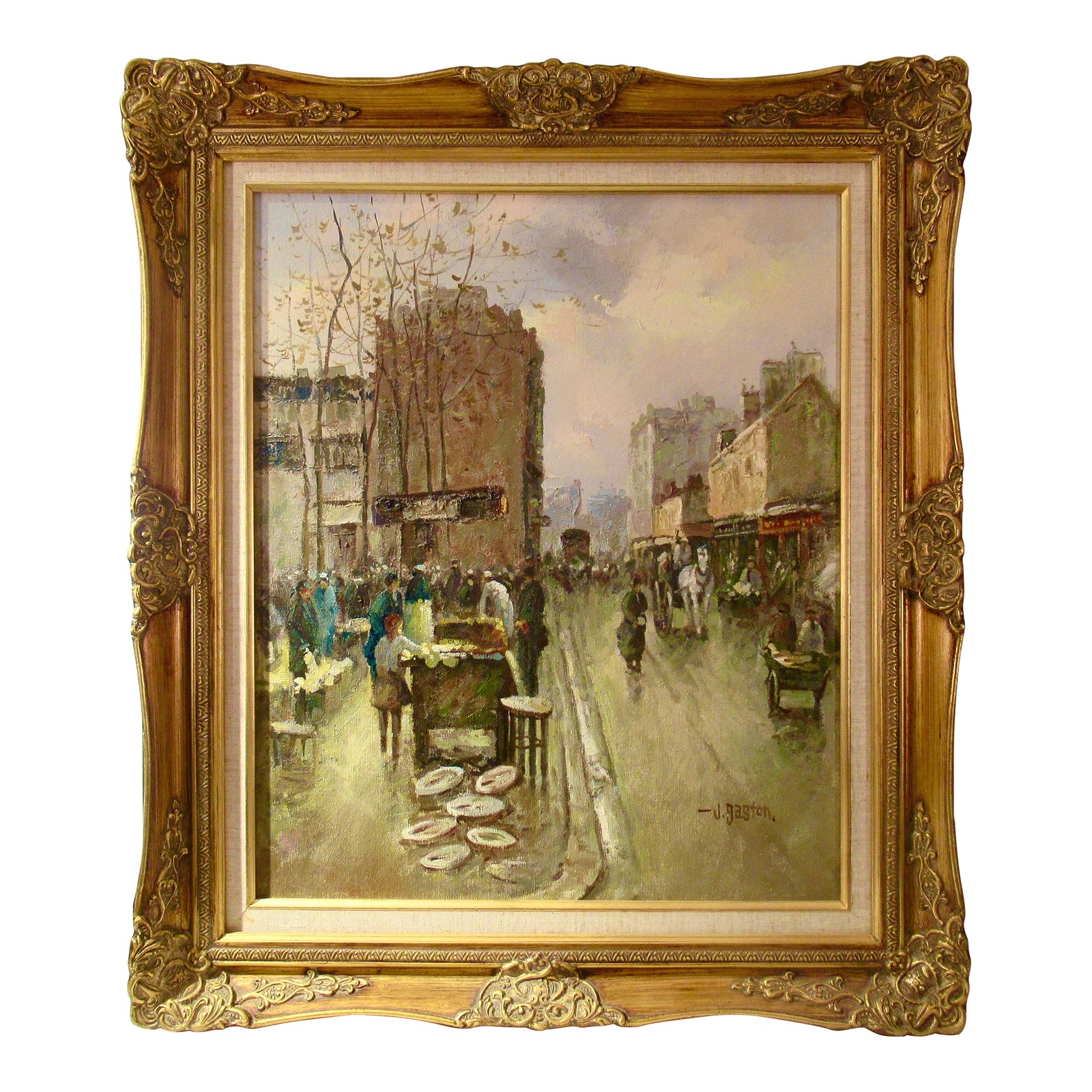 Johnny Gaston Market In Paris In 1900 C.1990 Painting | Chairish