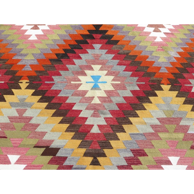 1960s Colorful Organic Wool Handmade Turkish Boho Kilim Rug | Chairish