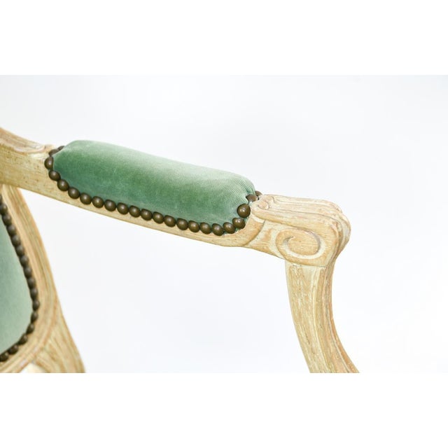 Green Velvet Louis XV Style Arm Chairs - a Pair | Chairish