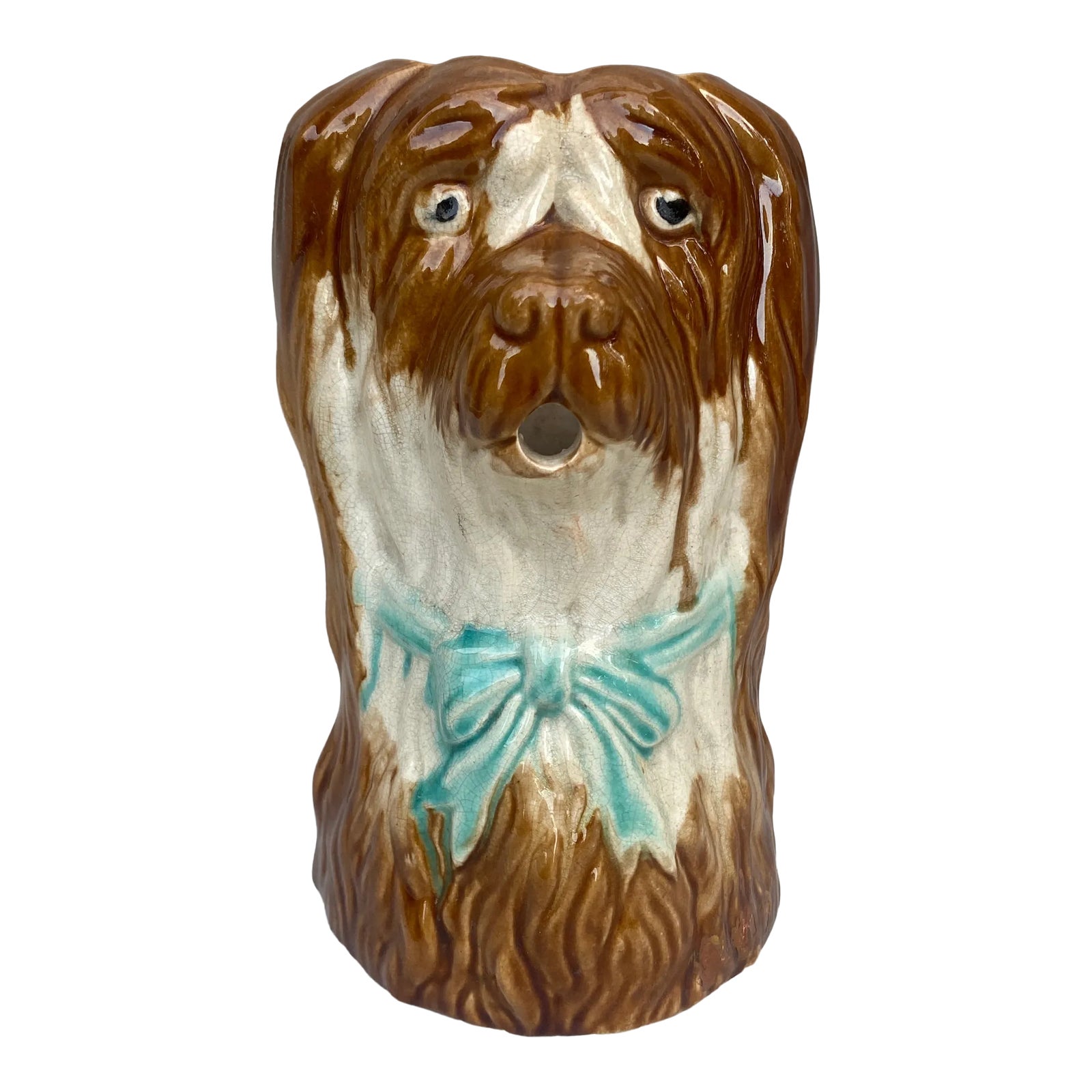 French Majolica Dog Pitcher, Circa 1900 | Chairish