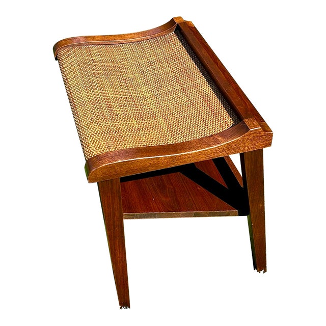 1960s Woven/Texturized Top End Table With Slanted Shelf for Storage of ...