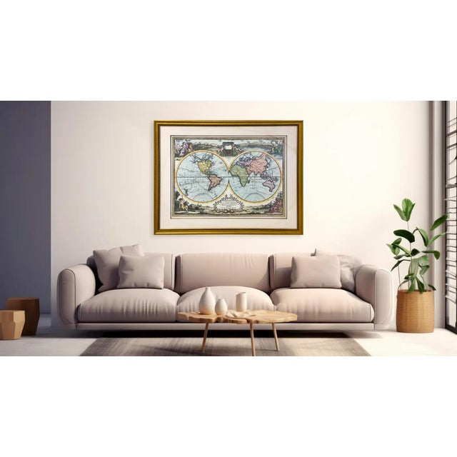 Double Hemisphere Old World Map Print, Matted & Framed | Chairish