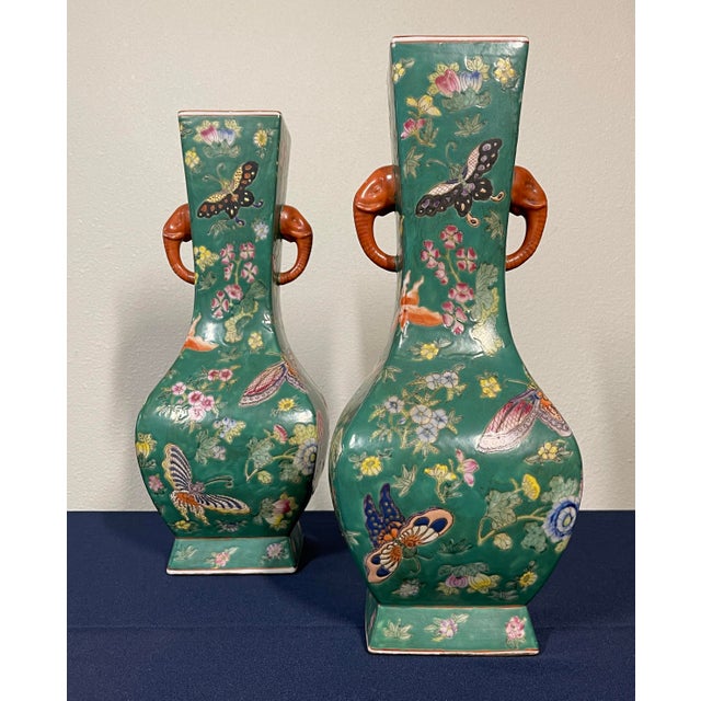 Mid 20th Century Green Chinese Porcelain Vases- Set of 2 | Chairish