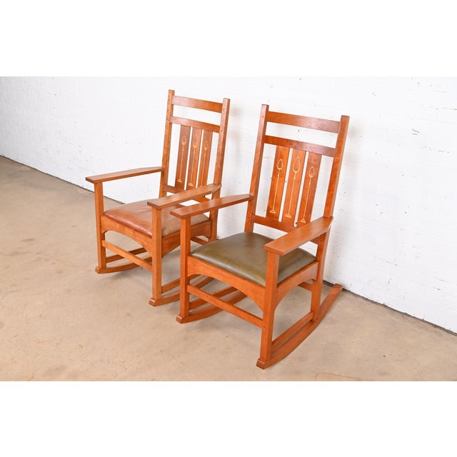 Stickley Harvey Ellis Collection Inlaid Cherry Wood and Leather Arts ...