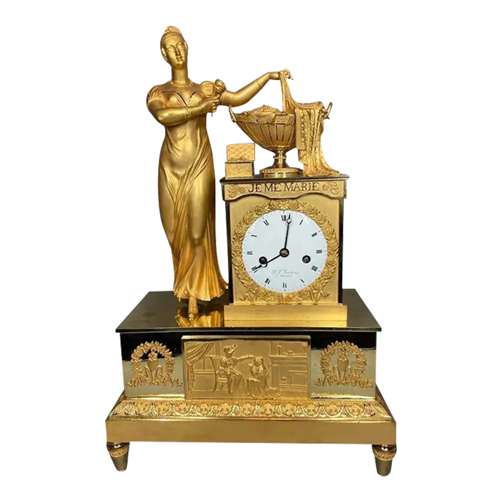 19th Century Gilt Bronze French Empire Table/Chimney Clock | Chairish
