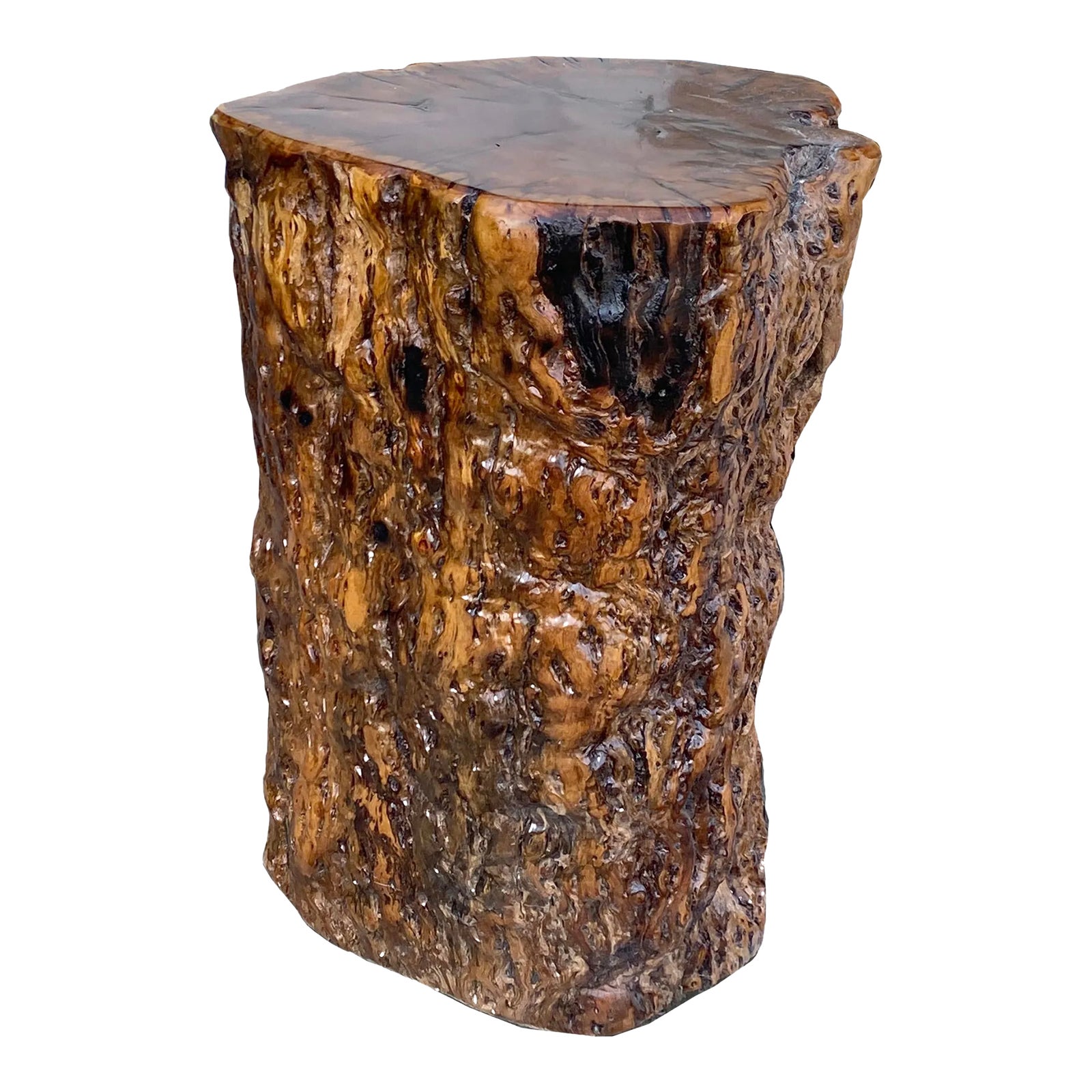 Raw Wood Rough Grain Finish Irregular Shape Short Stool Table | Chairish