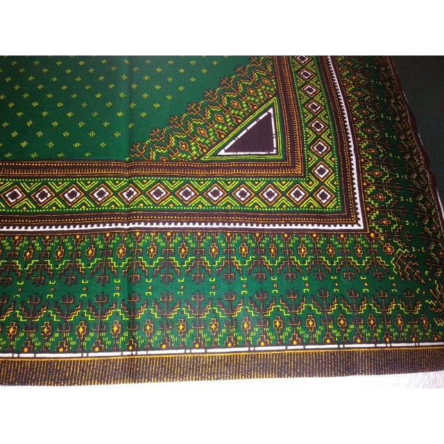Vintage 1970s Javanese Cotton Print Green Brown & Gold Batik Fabric- 1. ...