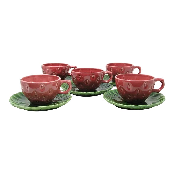 Vintage Cemar California Pottery Strawberry Cups & Saucers - 10 Pieces ...