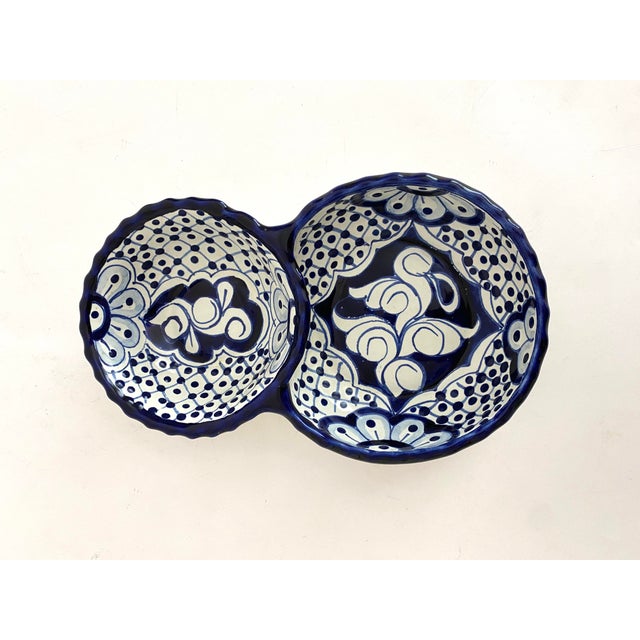 Talavera Blue & White Hand-Painted Double Dish | Chairish