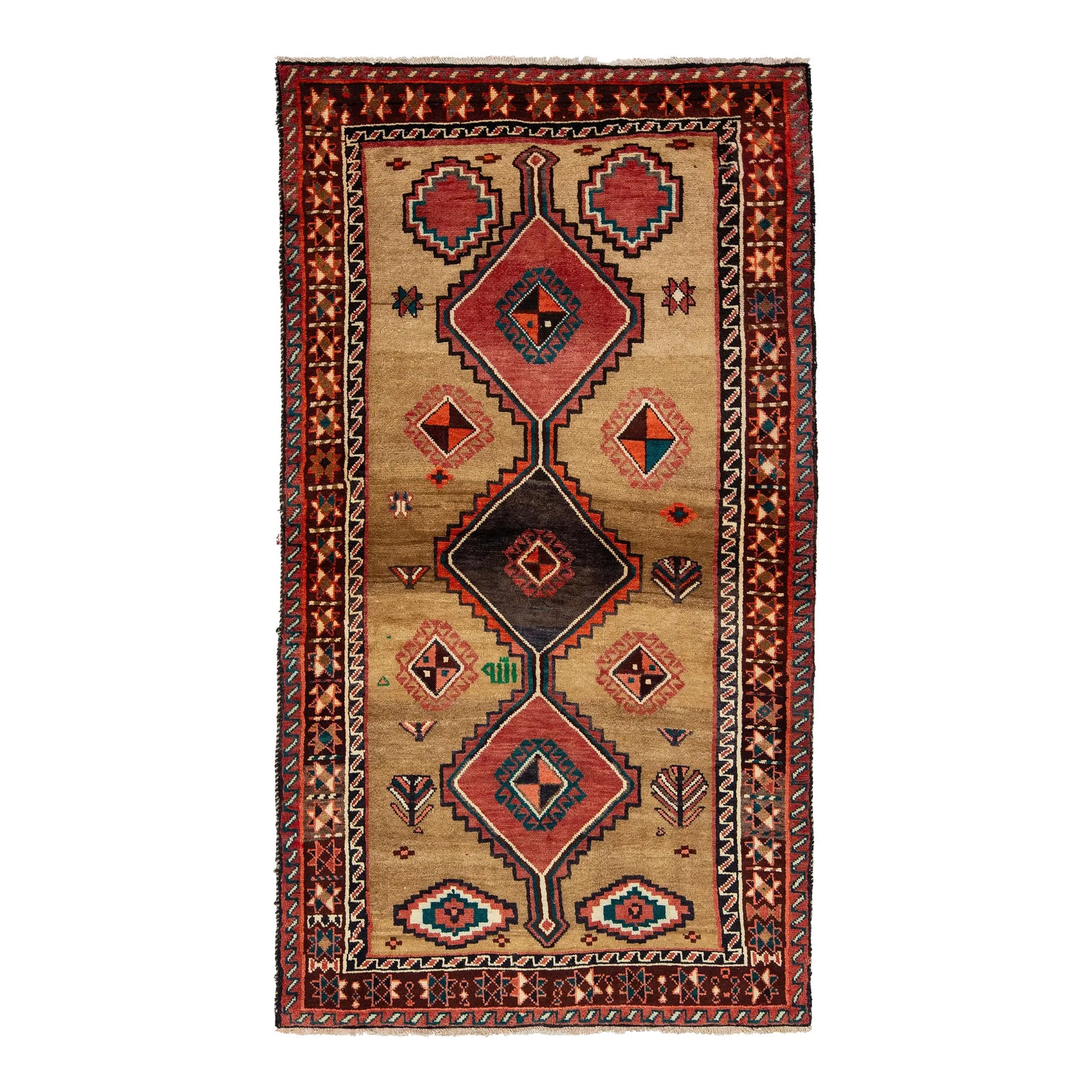 Vintage Persian Shiraz Scatter Wool Rug in Brown With Geometric Pattern ...