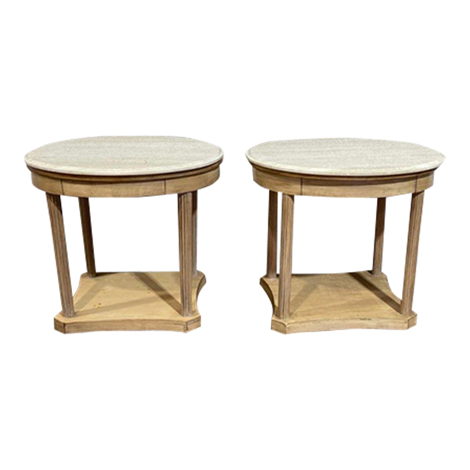 Kreiss End Tables With Travertine Tops | Chairish