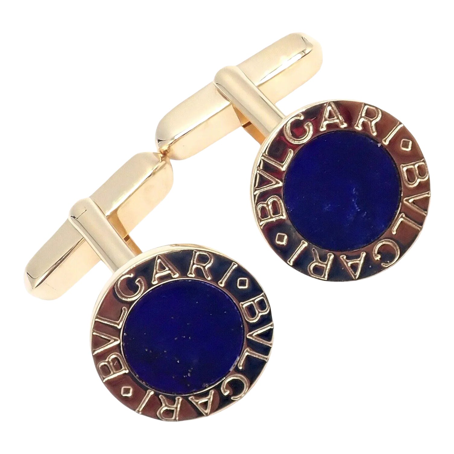 Bulgari 18k Yellow Gold Lapis Lazuli Cufflinks | Chairish