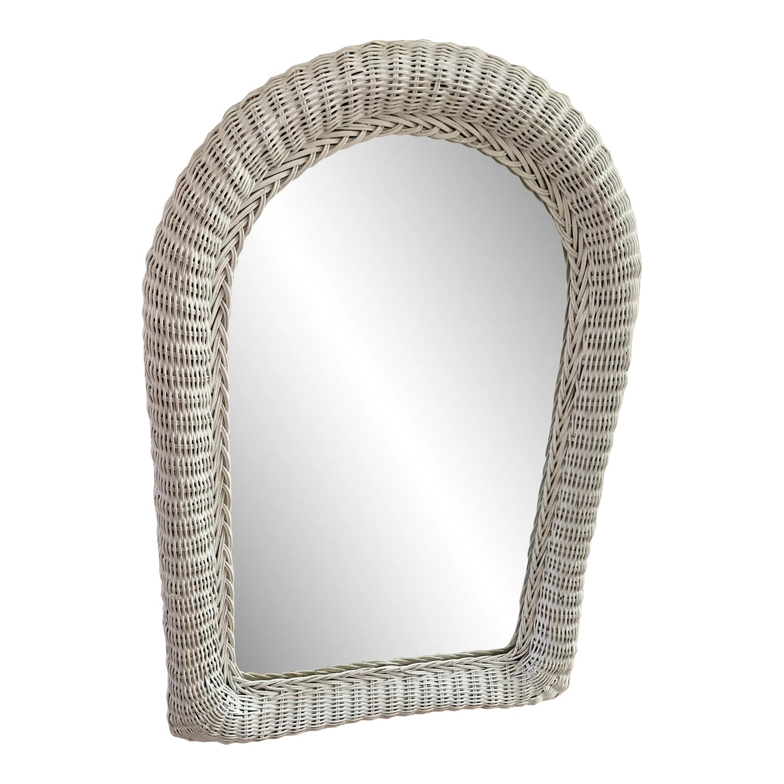 Vintage Arched White Wicker Wall Mirror | Chairish