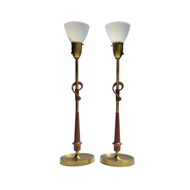 1960s Rembrandt Resin Swirl Table Torchiere Lamps With Milk Glass ...