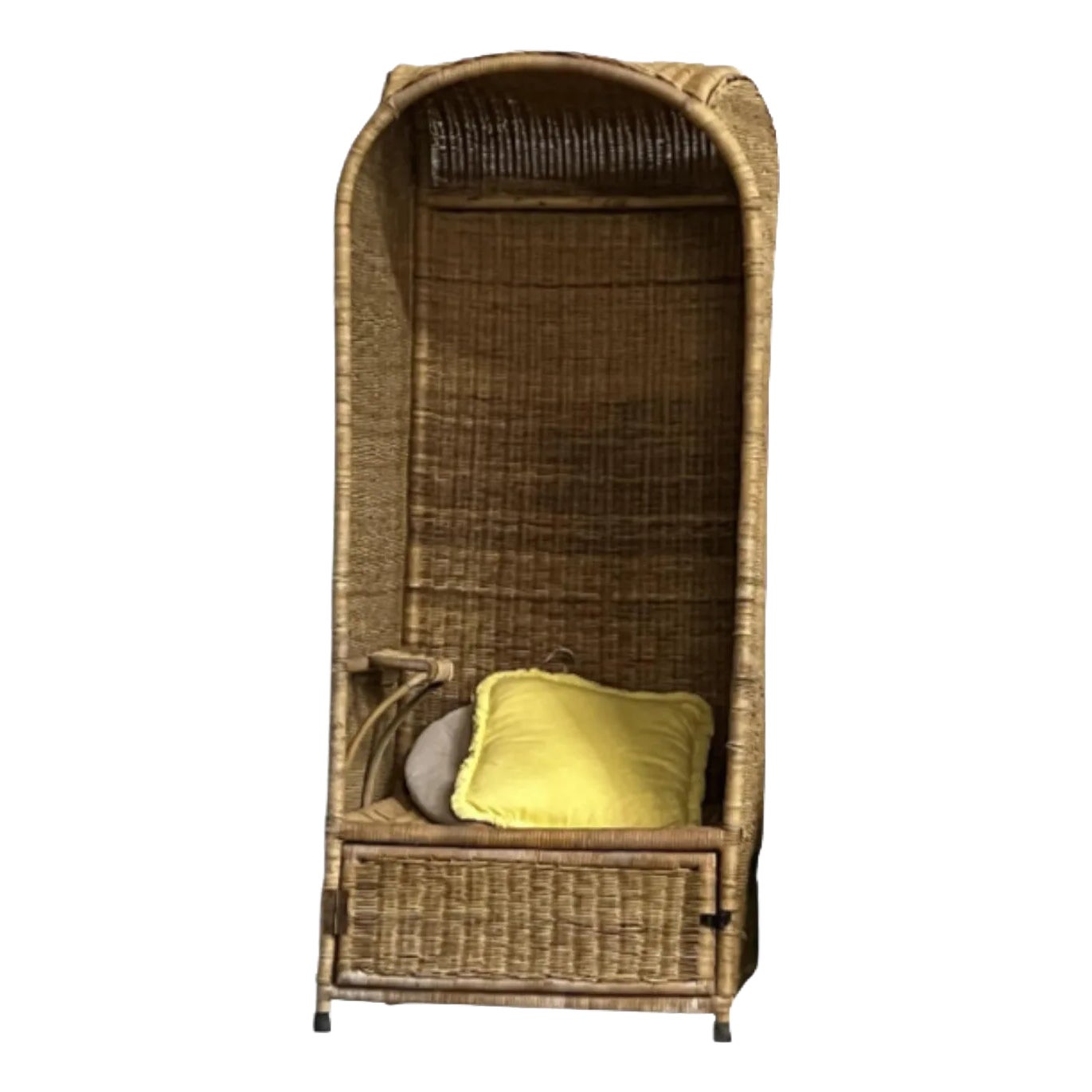 1970s Tall Wicker Porter Chair With Compartment | Chairish