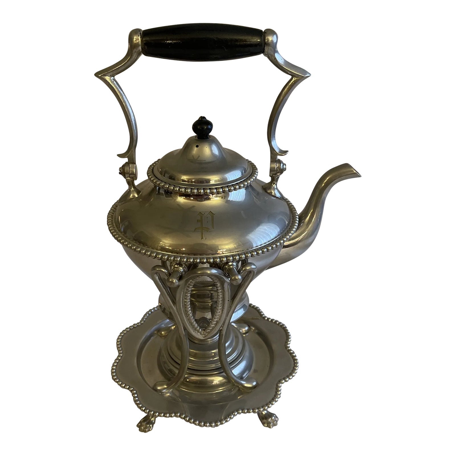 1892 Tilting Teapot on Stand With Burner | Chairish