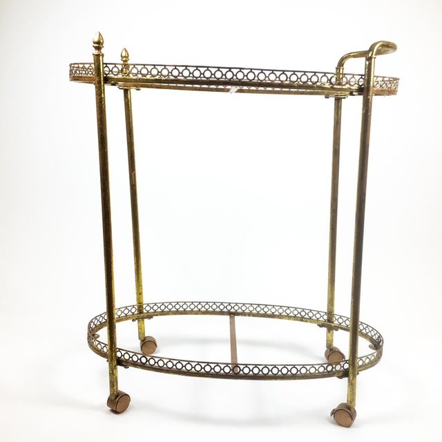 Gold Antique Finish Rolling Bar Cart Stand | Chairish