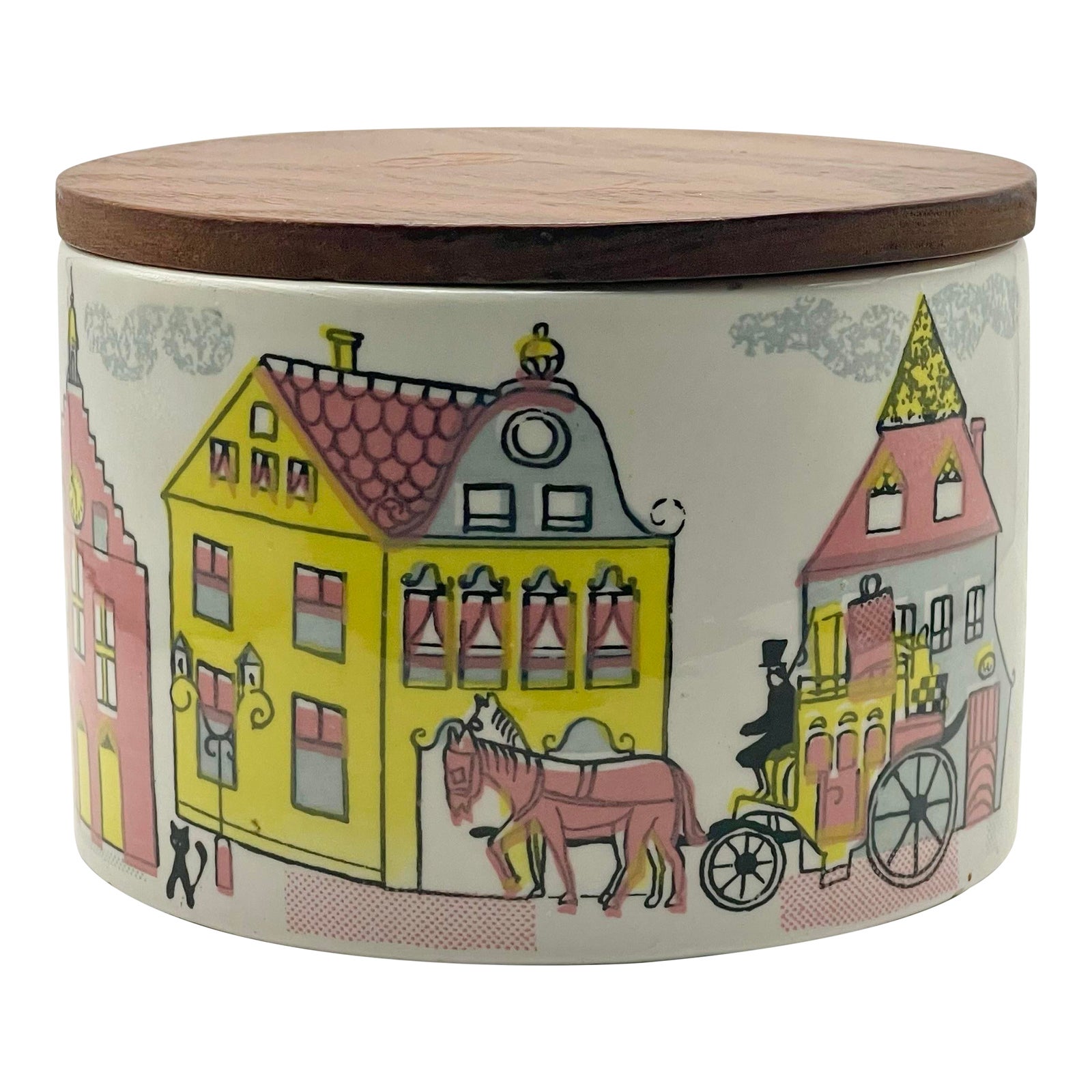 1970s Pastel Scenic Linework Ceramic Box | Chairish